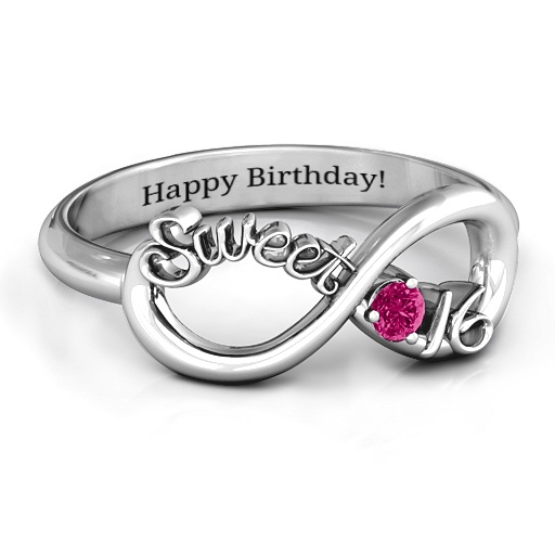 AOL Special - Sterling Silver Sweet 16 with Birthstone Infinity Ring