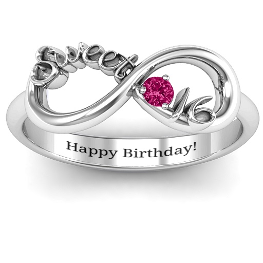 AOL Special - Sterling Silver Sweet 16 with Birthstone Infinity Ring