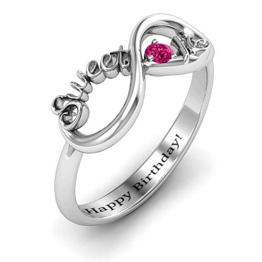 AOL Special - Sterling Silver Sweet 16 with Birthstone Infinity Ring